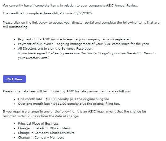 Outstanding Items Placeholder for Annual Review Email Reminders